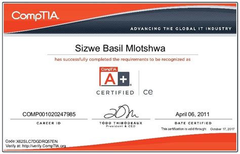 Comptia A Ce Certificate