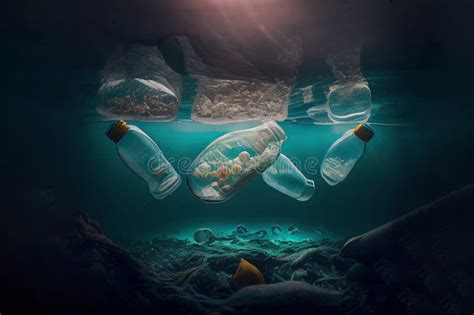 Problem Plastic Bottles And Microplastics Floating In The Open Ocean