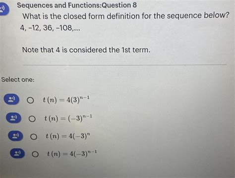 Answered Sequences And Functions Question 8 What Is The Closed Form