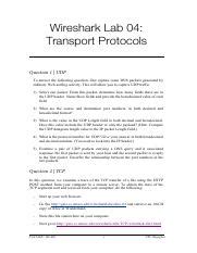 Lab Tcpupd Cn Spring Wireshark Lab Transport Protocols Question UDP To Answer