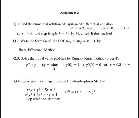 Solved Assignment 2 Q1 Find The Numerical Solution Of