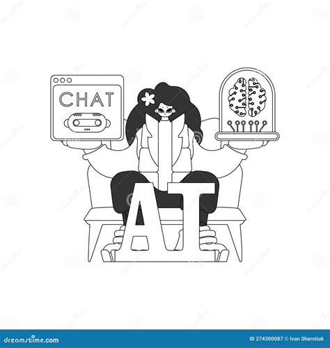 Girl Grasping Iot Symbol Vector Line Art 274303683