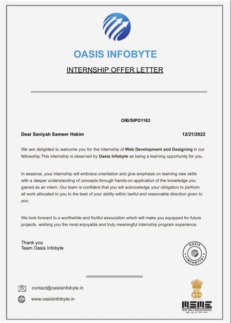 saniyah hakim on linkedin oasisinfobyte intern webdevelopment 13