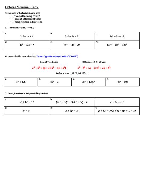 03 Factoring Polynomials Part 2 Techniques And Trinomial Factoring