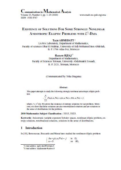 Pdf Existence Of Solutions For Some Strongly Nonlinear Anisotropic