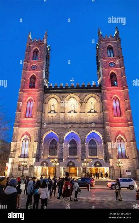 Notre Dame De Montreal Basilica Lit Up At Night Aldred Edifice Place
