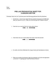 Prelab Changing Motion Name Section PRE LAB PREPARATION SHEET FOR CHANGING MOTION