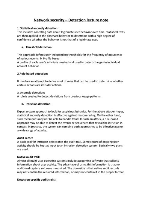 Network Security Detection Lecture Note Statistical Tests Are Then Applied To The Observed