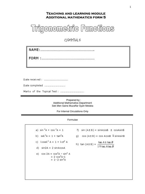 Add Math Trigonometric Function Pdf Trigonometric Functions Sine