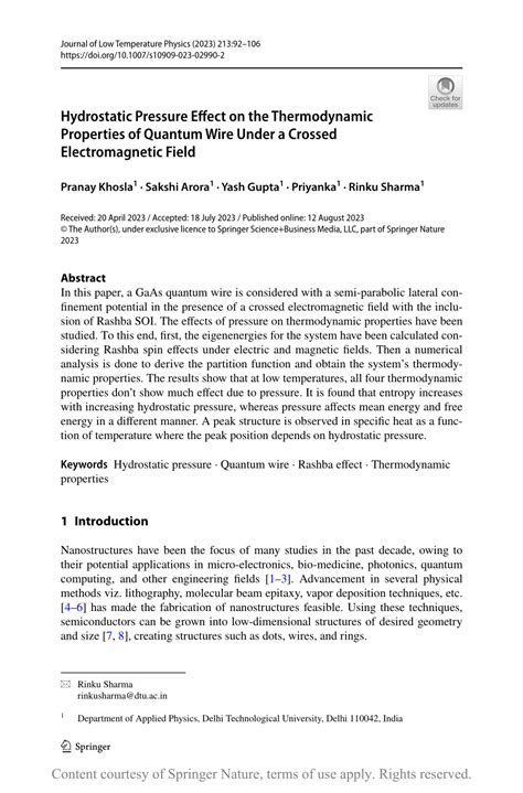 Hydrostatic Pressure Effect On The Thermodynamic Properties Of Quantum