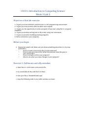 Week Lab Pdf CS Introduction To Computing Science Week Lab Objective Of This Lab