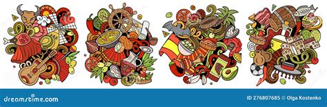 Serie Di Disegni Per Doodle Vignette Sui Vettori Della Spagna Illustrazione Di Stock