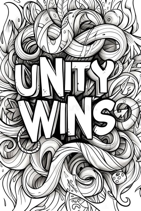 Unity Wins Lettering With Swirly Abstract Doodle Background Stock Image Image Of Design
