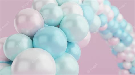 분홍색 벽과 파스텔 풍선 아치 프리미엄 사진