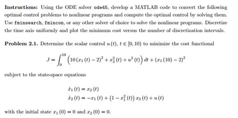 Instructions Using The Ode Solver Ode45 Develop A