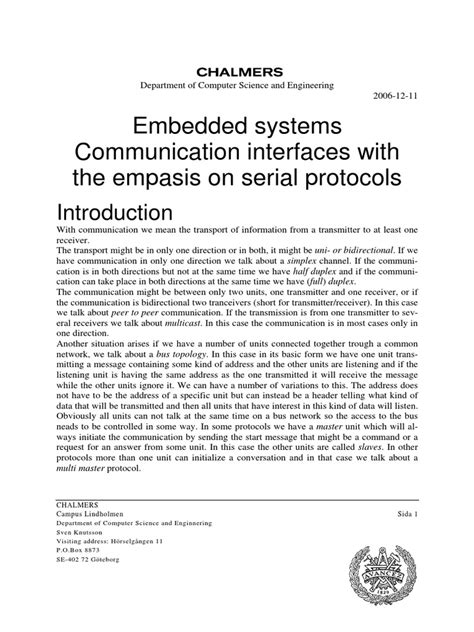 Embedded Systems Communication Interfaces With The Empasis On Serial Protocols Pdf Physical