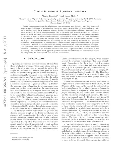 PDF Criteria For Measures Of Quantum Correlations