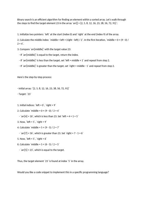 Binary Search Is An Efficient Algorithm For Finding An Element Within A Sorted Array Pdf