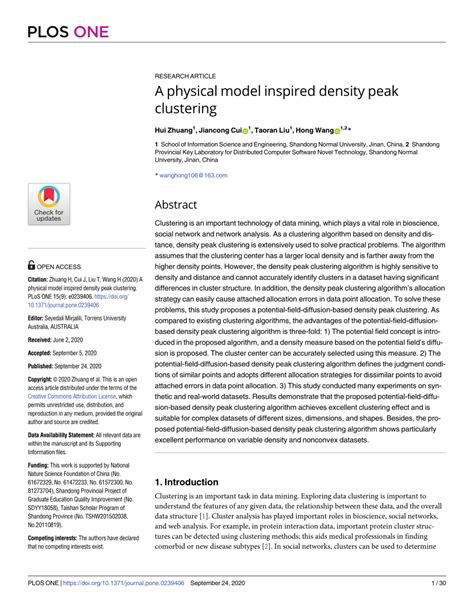 Pdf A Physical Model Inspired Density Peak Clustering