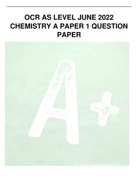 Ocr As Level June 2022 Chemistry A Paper 1 Question Paper Ocr As
