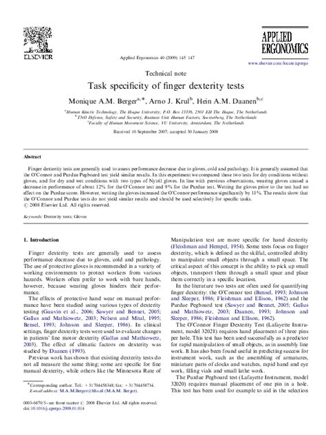 pdf task specificity of finger dexterity tests
