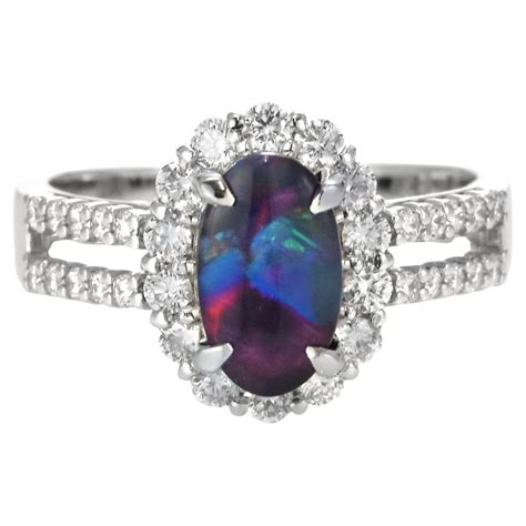 129 Carat Natural Lightning Ridge Black Opal And Diamond Ring Made In