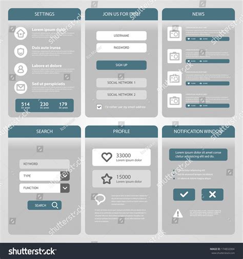 Flat Mobile Ui Design Simple Mobile Phone Buttons Forms Windows And