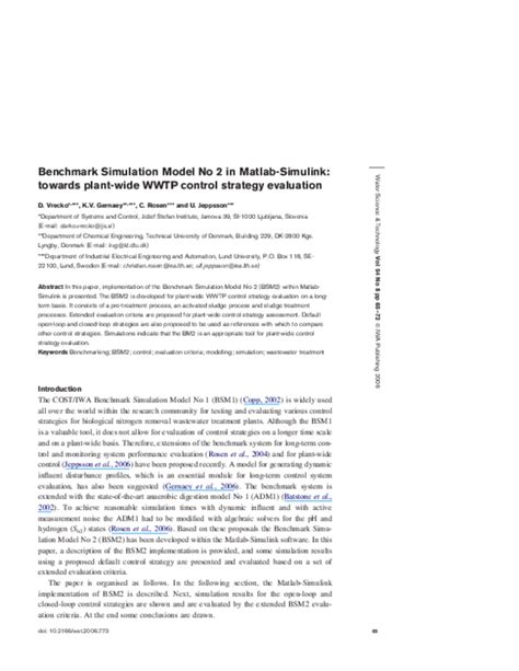 Pdf Benchmark Simulation Model No 2 In Matlab Simulink Towards Plant