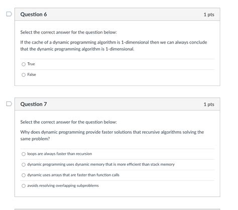 Solved Question 6 1 Pts Select The Correct Answer For The