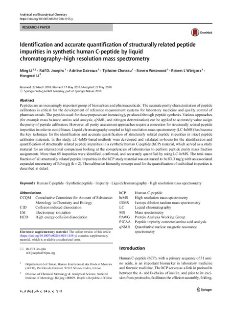 Pdf Identification And Accurate Quantification Of Structurally Related Peptide Impurities In
