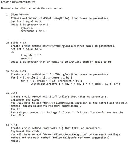 Create A Class Called Labfive Remember To Call All