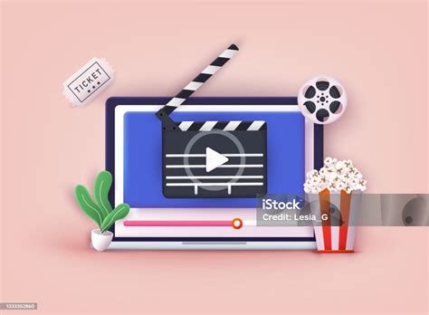 온라인 홈 시네마의 개념 팝콘 필름 스트립 및 릴용 버킷 영화 제작 배너 3d 웹 벡터 일러스트레이션 영화에 대한 스톡 벡터 아트 및 기타 이미지 Istock