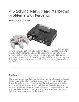 Markup And Markdown Problems By Susan Wilder Tpt