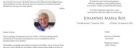 Johan Bos Overleden Bestuur Algemeen