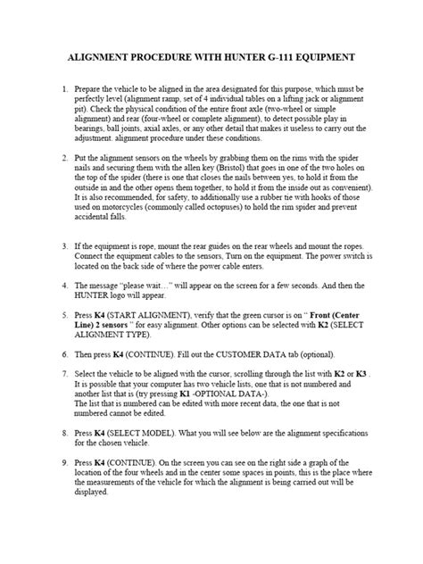 alignment procedure with hunter g equipment pdf computer keyboard