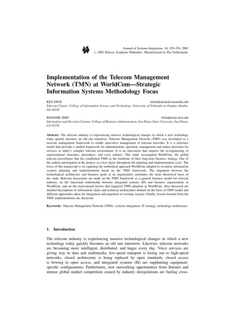 Pdf Implementation Of The Telecom Management Network Tmn At Worldcom Strategic Information Pdf Implementation Of The Telecom Management Network Tmn At Worldcom Strategic Information