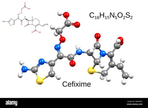 Chemical Formula Structural Formula And 3d Ball And Stick Model Of Antibiotic Cefixime White