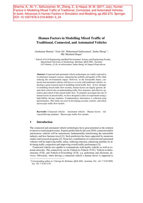 Pdf Human Factors In Modelling Mixed Traffic Of Traditional Connected And Automated Vehicles