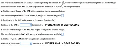 Solved The Body Mass Index BMI For An Adult Human Is Given Chegg