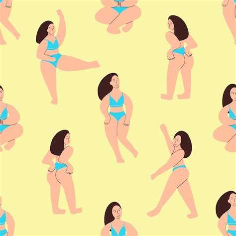 Premium Vector Bodypositive Girls Seamless Pattern A Curvy Model Shows Off Her Body Vector