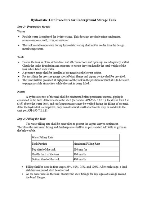 Hydrostatic Test Procedure For Underground Storage Tank Pdf Leak