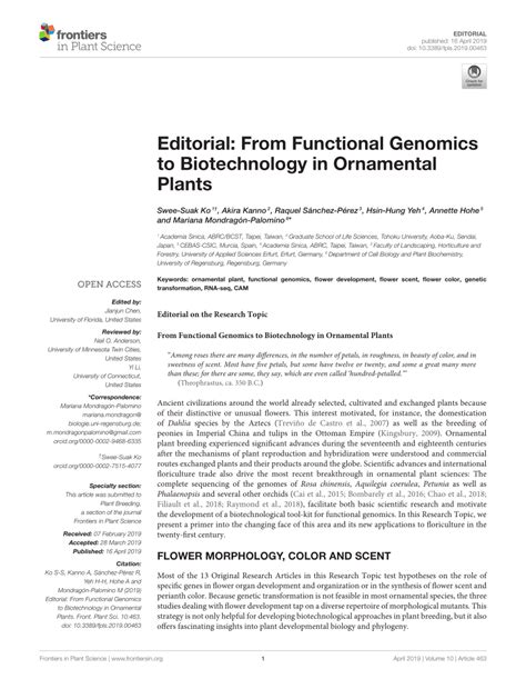 Pdf Editorial From Functional Genomics To Biotechnology In Ornamental Plants