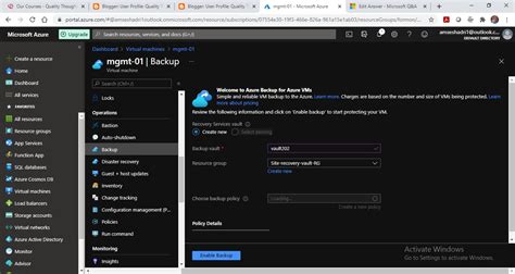 Unable To Create Azure Vm Backup Stuck On Loading Select Backup Policy