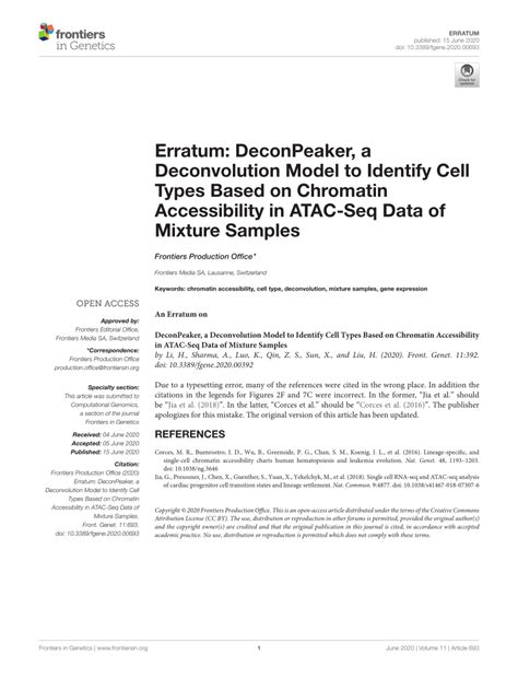Pdf Erratum Deconpeaker A Deconvolution Model To Identify Cell Types Based On Chromatin
