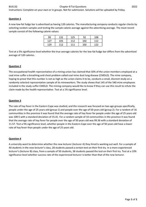 Ch8 Tut Questions Chapter 8 Tut BUS132 Chapter 8 Tut Questions 2022 Instructions Complete