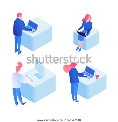 Developers Programming Coding Isometric Illustrations Set เวกเตอร์