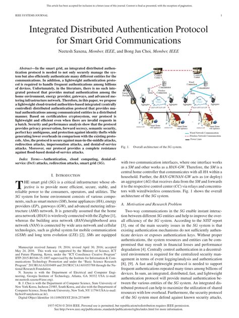 Pdf Integrated Distributed Authentication Protocol For Smart Grid