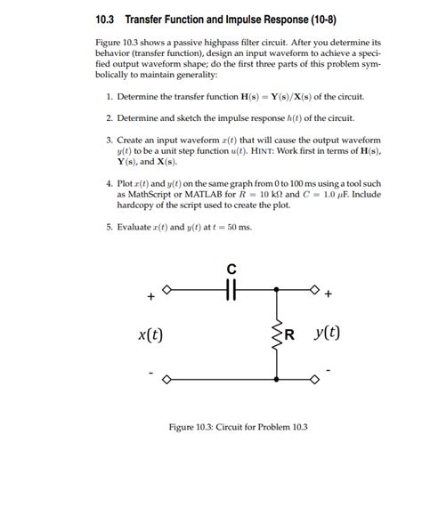 Solved 103 Transfer Function And Impulse Response 10 8
