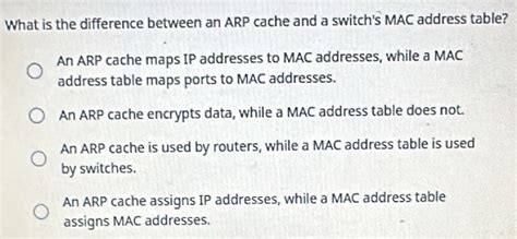 What Is The Difference Between An Arp Cache And A Switch S Mac Address Table An Arp Cache Maps