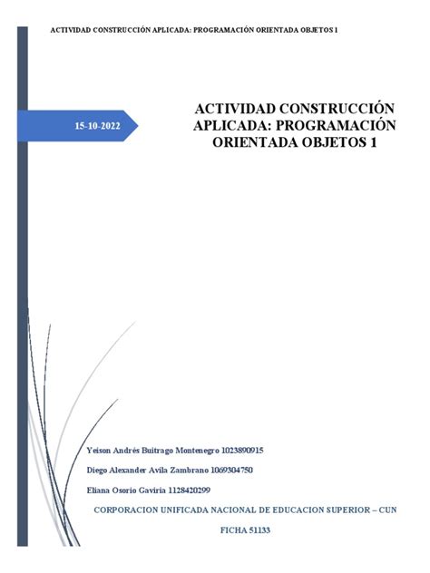 Actividad Construcción Aplicada Programación Orientada Objetos 1 Descargar Gratis Pdf Objeto